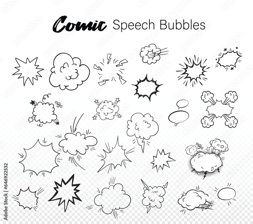 Set of comics bombs and explosions. Speech bubbles with words splash ...