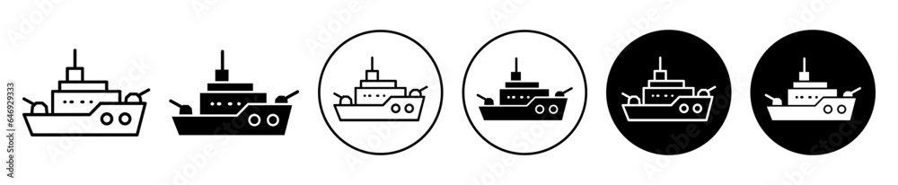 warship icon. Battleship with armed force symbol. Marine boat with navy ...