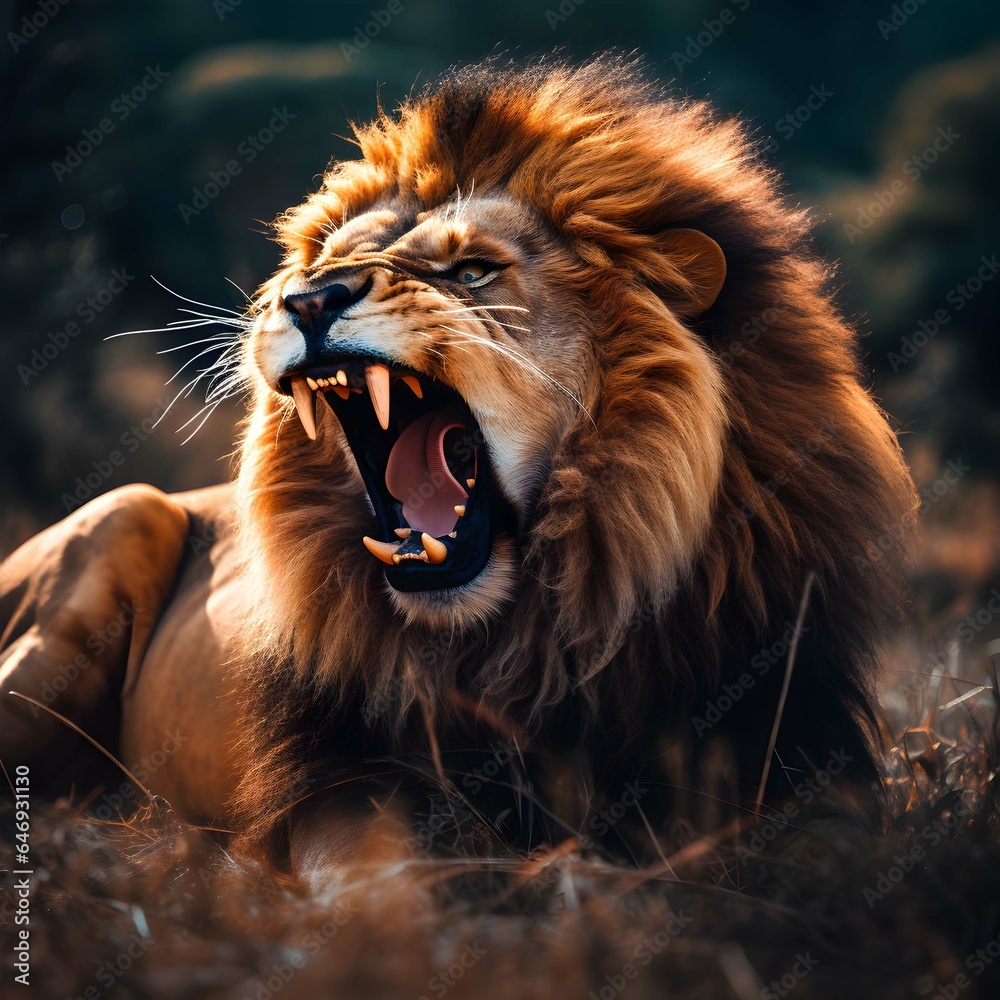 Angry roaring lion ready to attack, Close-up roaring lion, Lion of ...