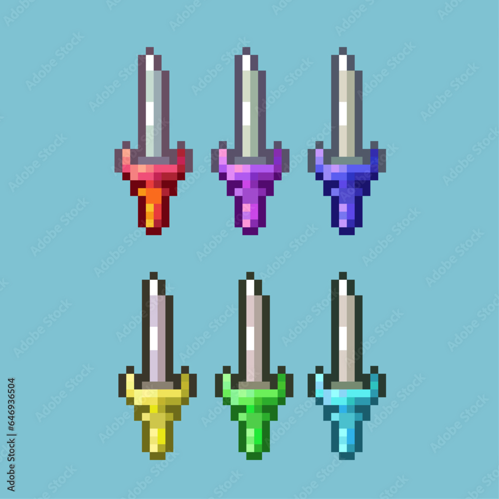 Pixel art sets of sword weapons with variation color items asset ...