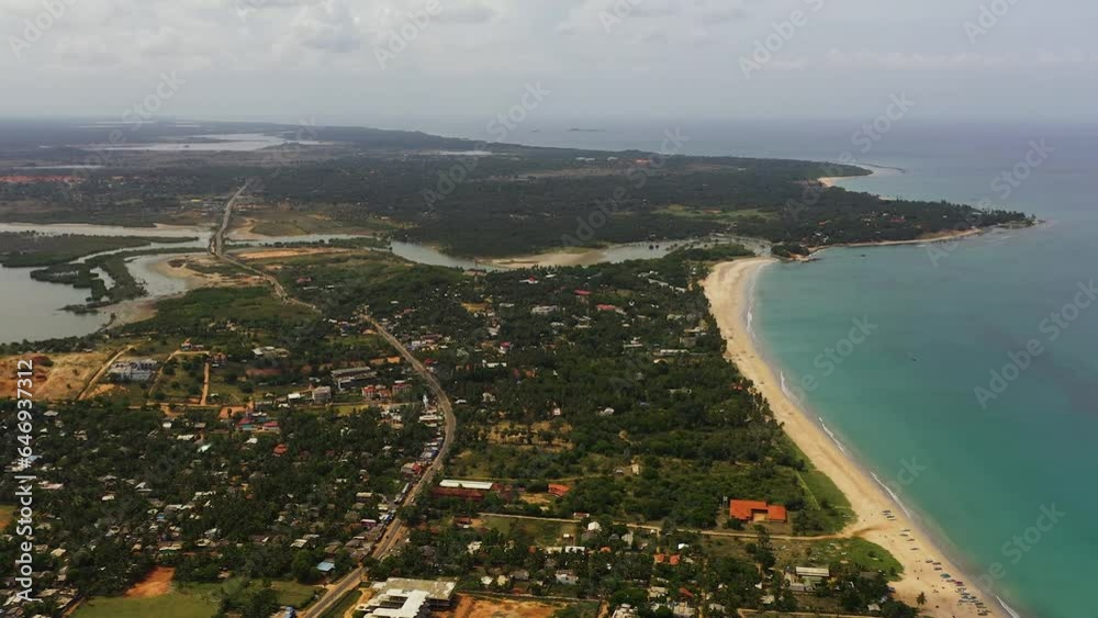 Top view of town Trincomalee with tourist infrastructure and beaches in ...