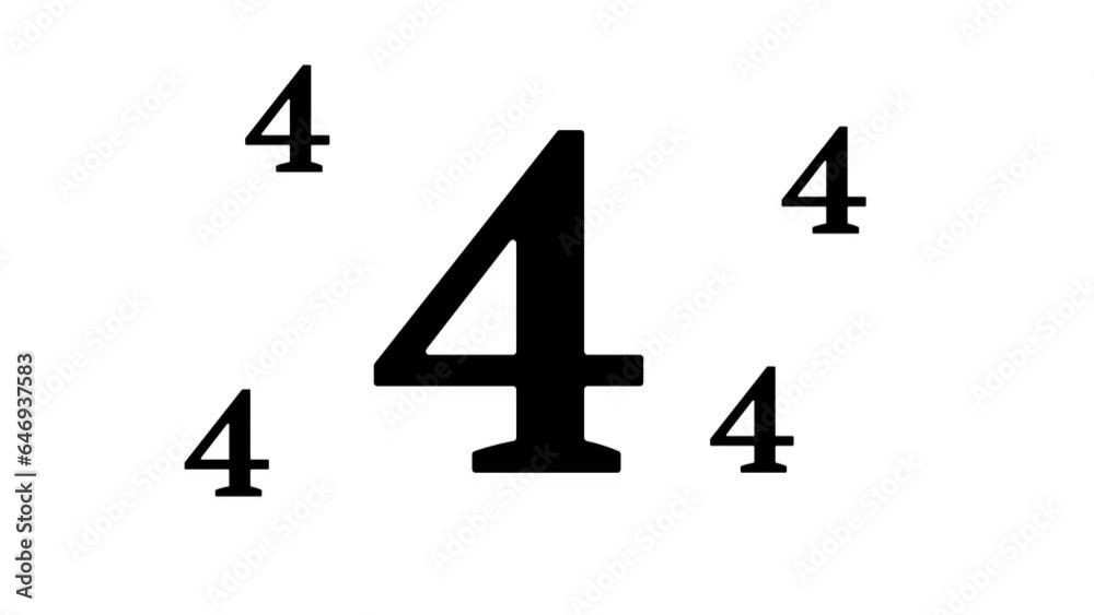 Zoom in and out animation the number four symbol. Large black symbol in ...
