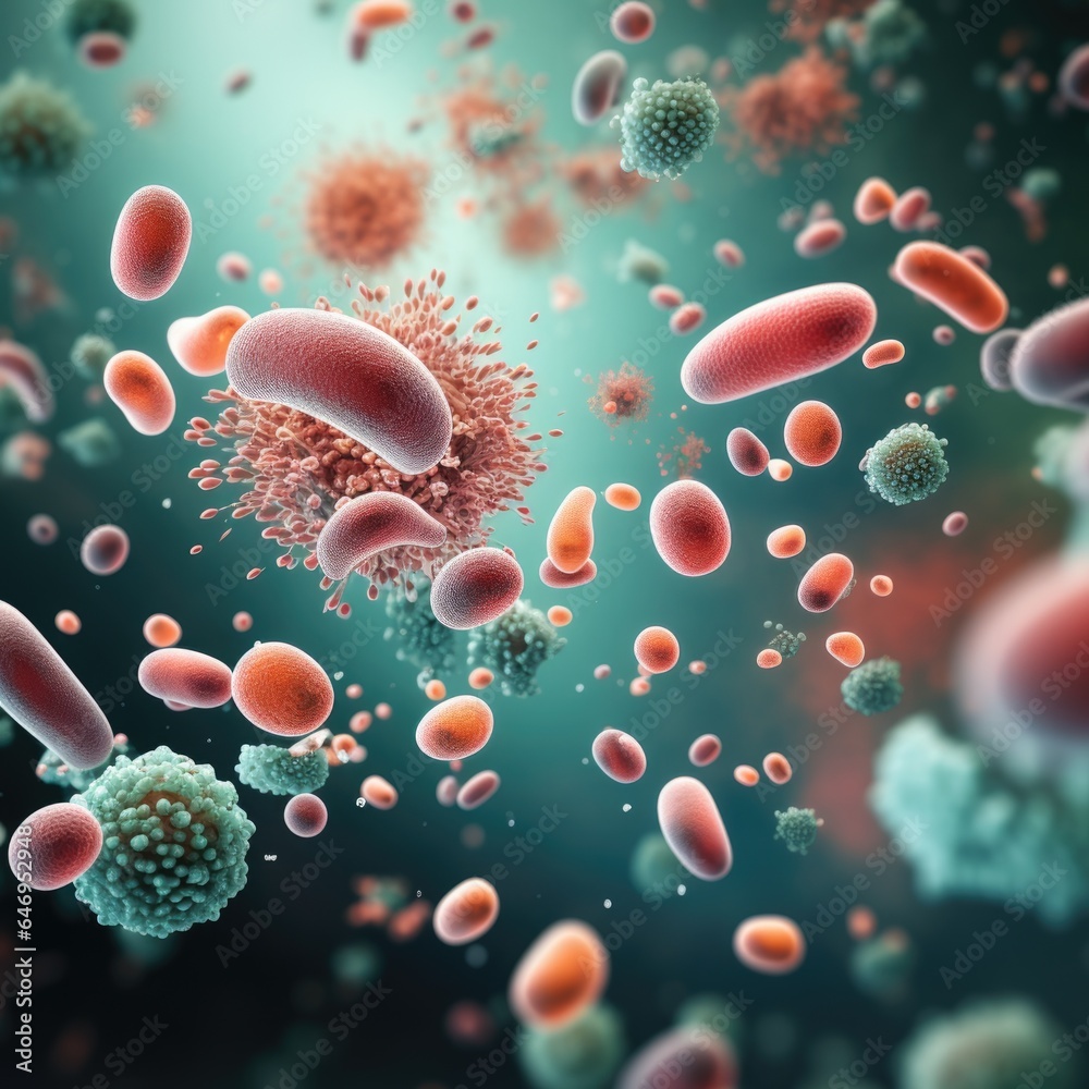 A close up of a bunch of bacteria, benigh gut bacterial cells ...