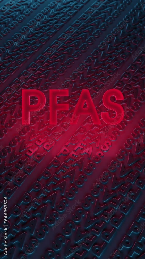 Red PFAS letters in ablue dark background 3D render video Per- and ...