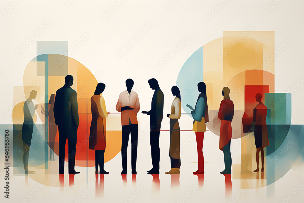 Abstract group of colorful people minimalistic illustration. Mob of ...