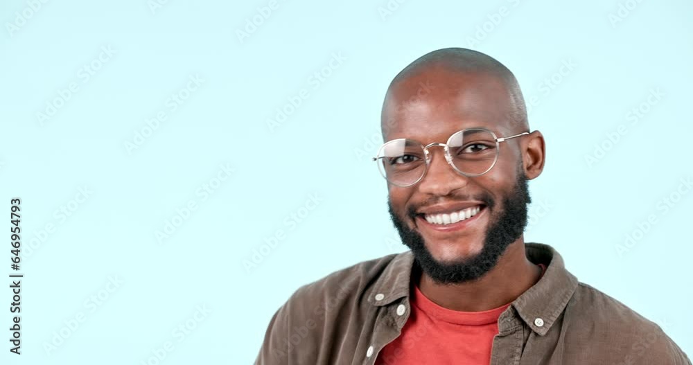 Vision , smile and face of black man with glasses for optical health ...