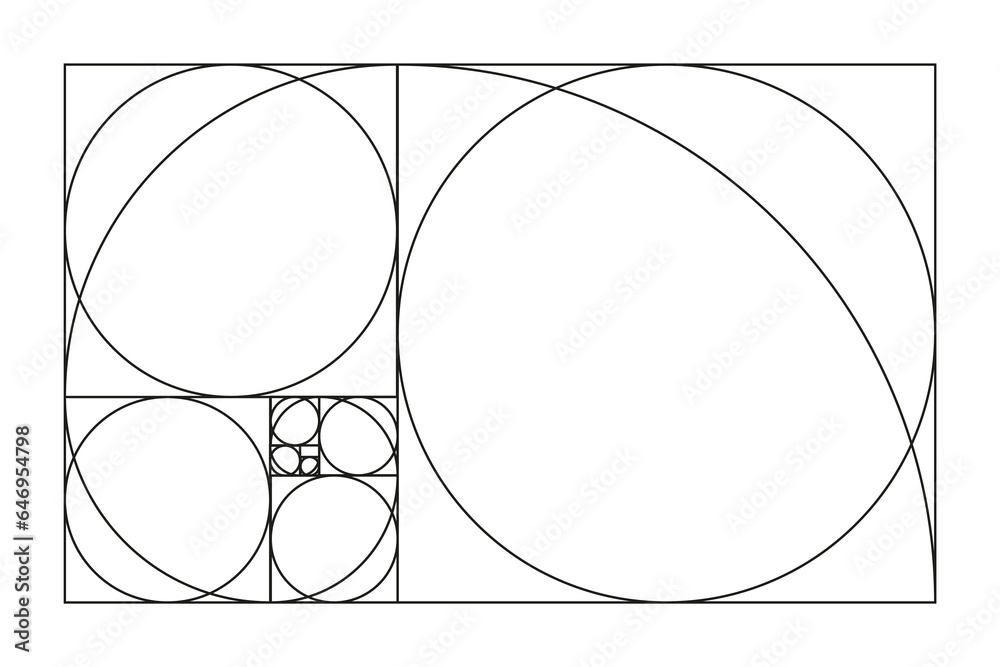 Golden ratio template. Method golden section. Fibonacci array, numbers ...