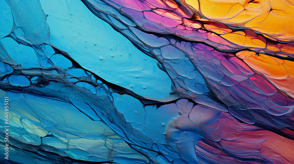 Microscopic view of skin layers, bright fluorescent colors, texture ...
