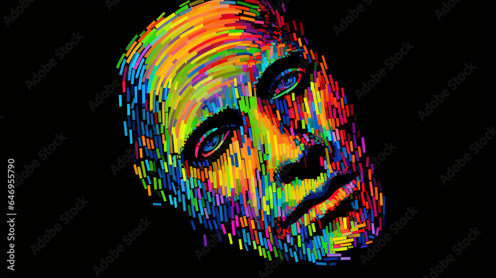 Abstract pixel face neon colors art illustration background to feature ...