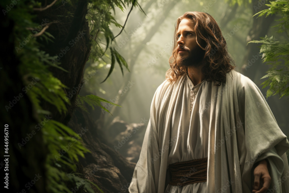 Jesus Christ The Shepherd in the middle of nature looking for the lost ...