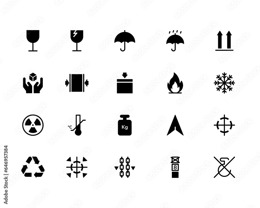 Vector packaging symbols set on white background. Cargo symbols ...