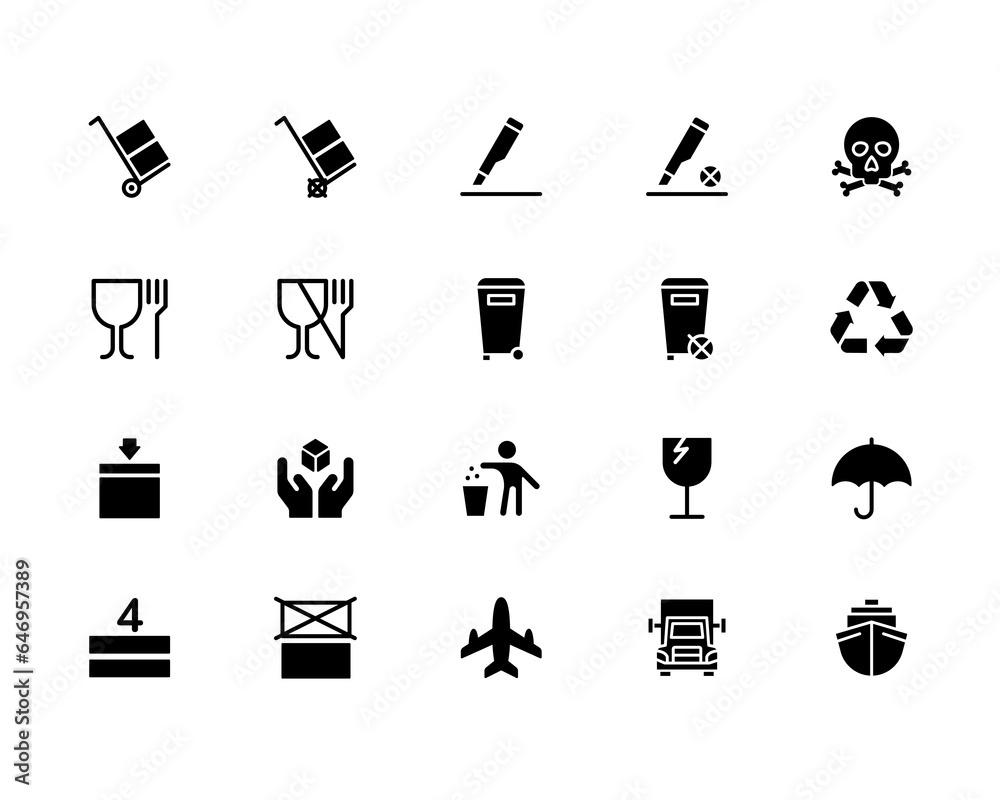 Vector packaging symbols set on white background. Cargo symbols ...