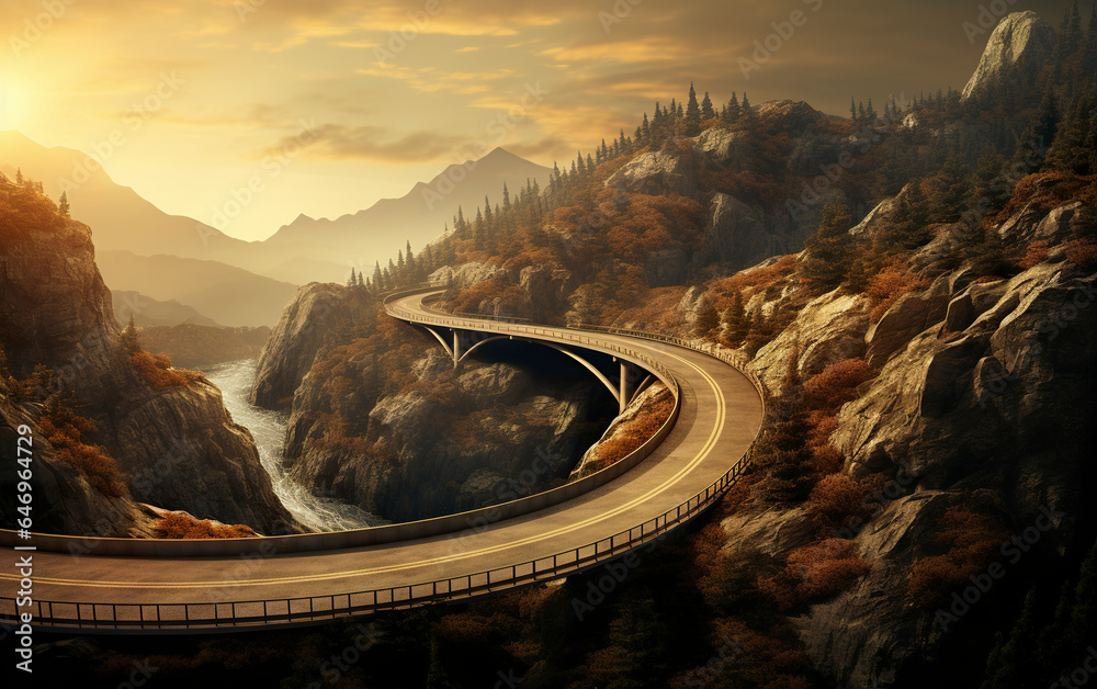 Illustration of a scary winding road near mountains. Challenging long ...
