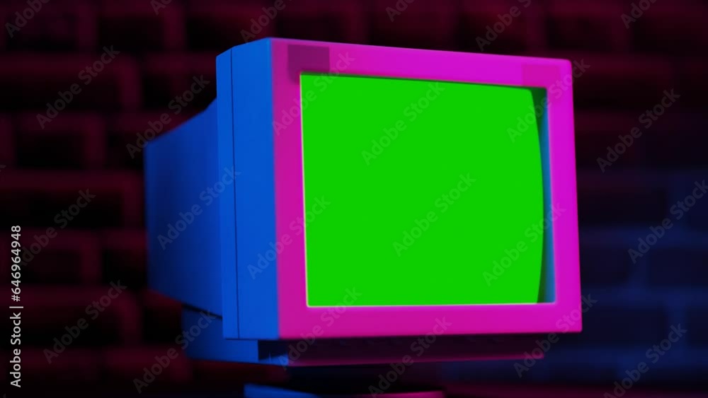 Close Up Footage of a Dated computer with Green Screen Mock Up Chroma ...