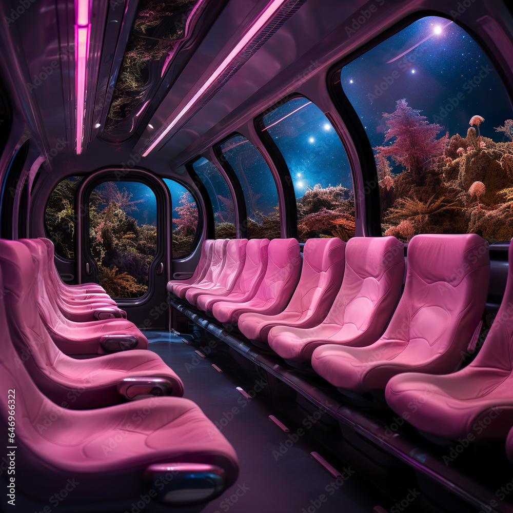 Futuristic spaceship interior design with neon glow. Luxury environment ...