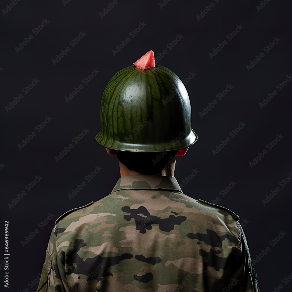 An illustration of a watermelon soldier that evokes the image of a ...