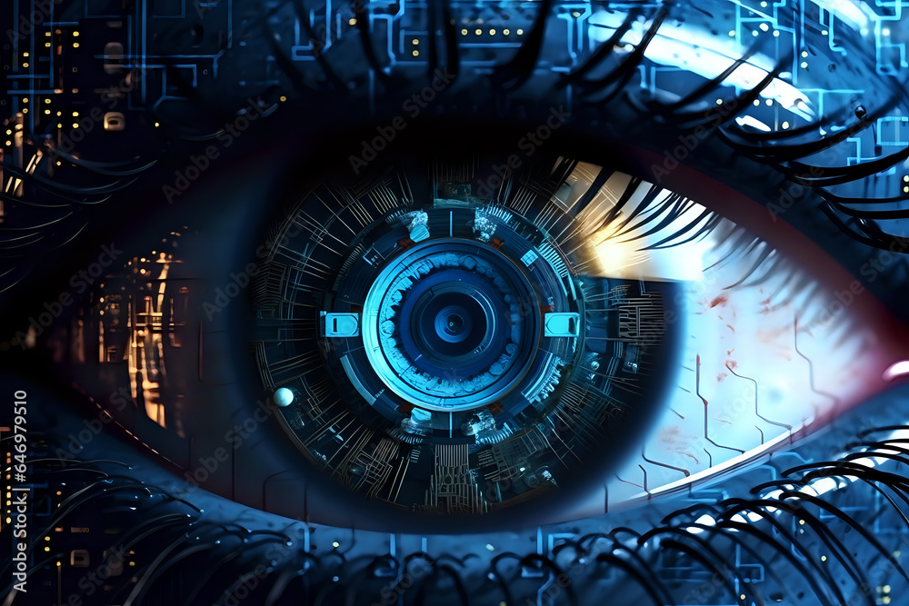 cyber eye, human eye with innovative built-in technologies, tracking ...