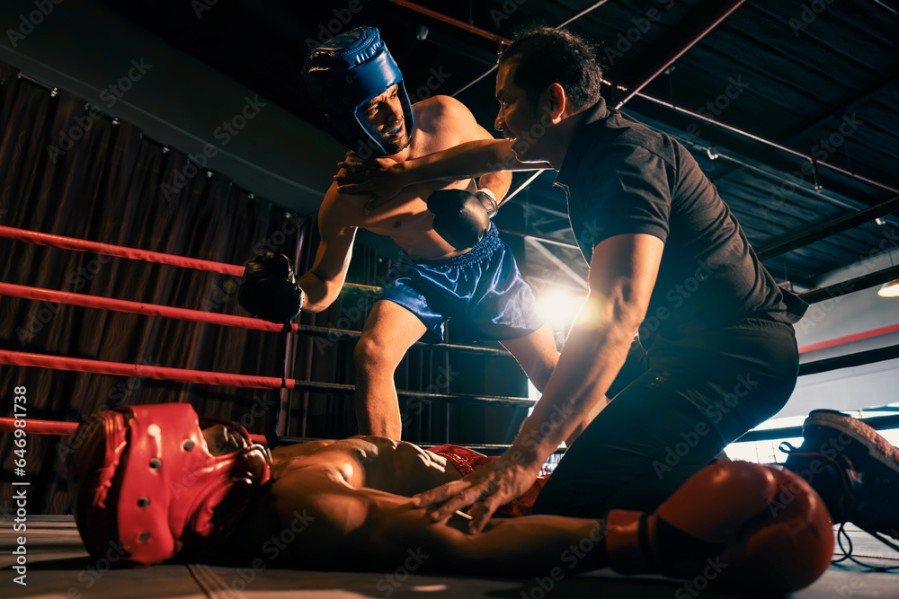 Boxing referee intervene, halting the fight to check fallen competitor ...