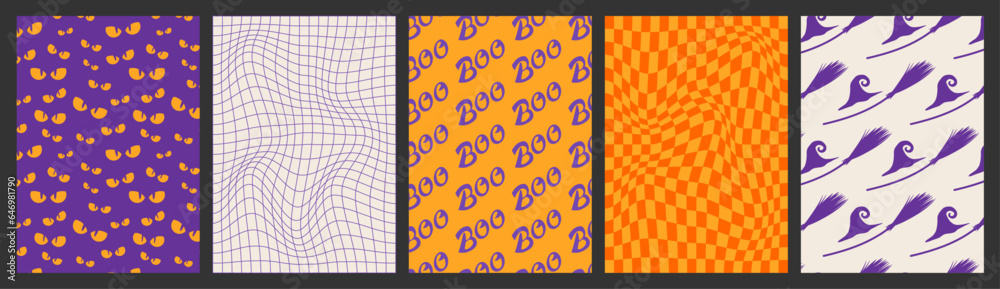 Happy Halloween posters. Groovy halloween backgrounds set. Happy ...