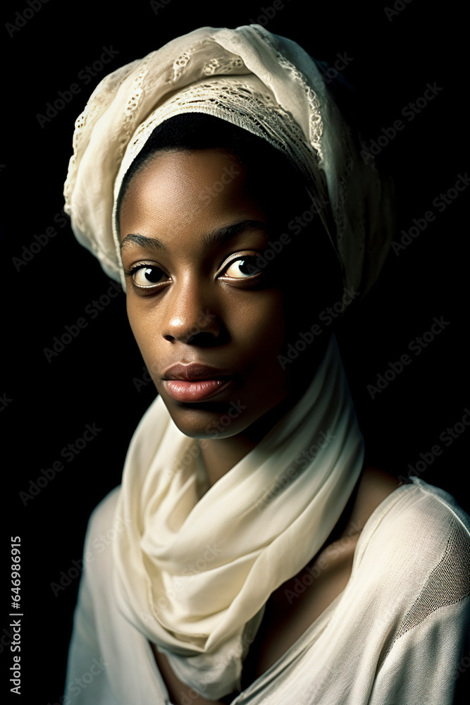 Ethereal Reverence: Black Woman Shrouded in White Veil Exudes Grace ...