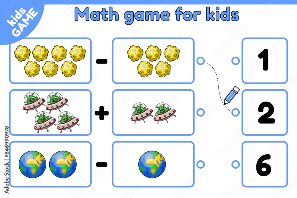 Math counting game for children. Count space objects and choose the ...