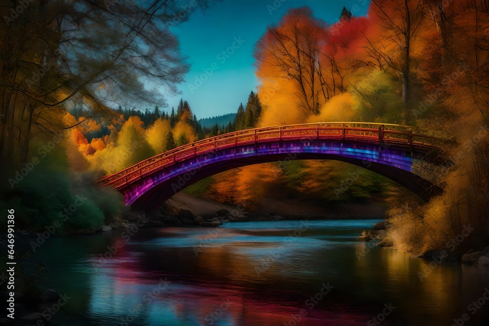 The rainbow-colored bridge leads to a mythical land of happiness and ...