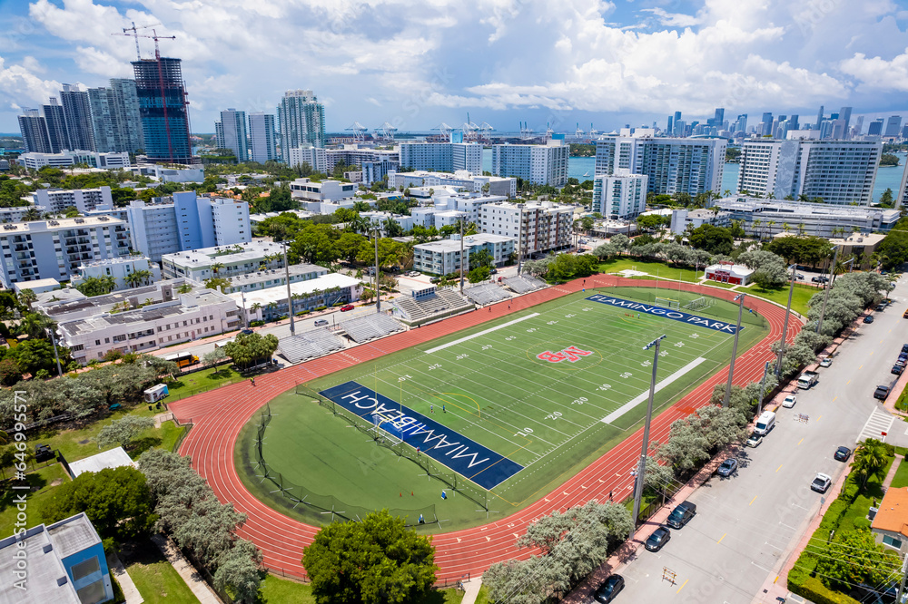 Miami Beach, Florida, USA - Aug 5, 2023: Aerial of Abel Holtz Stadium ...