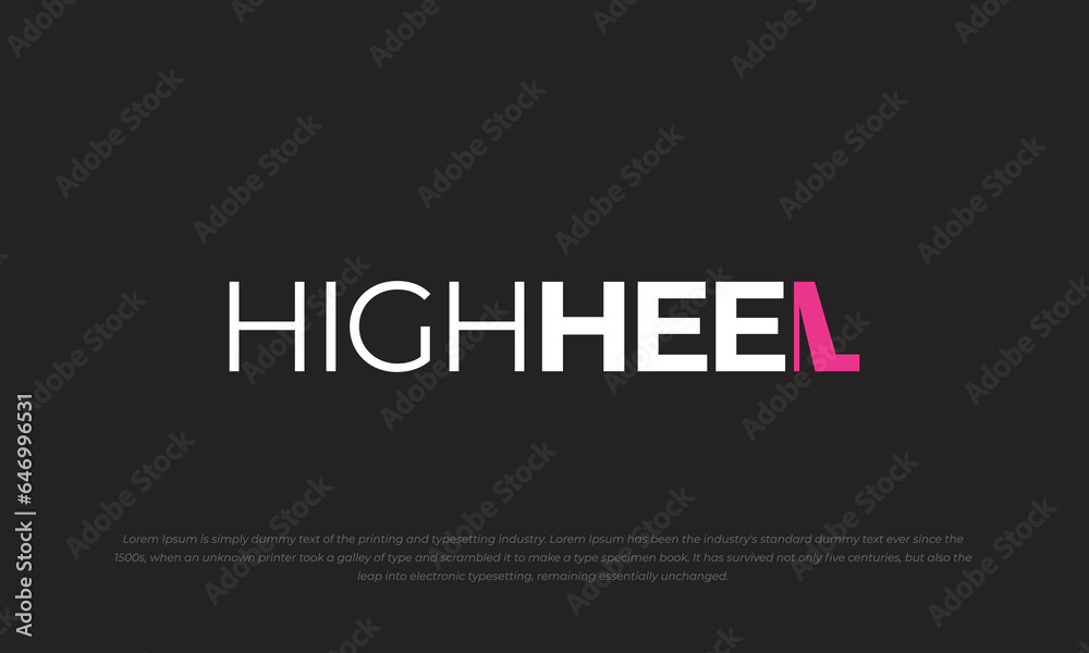 logotype, typography logo for HIGH HEEL, with letter L as high heel ...