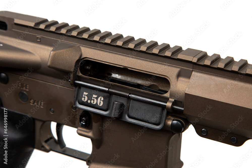 Modern automatic rifle in bronze color. Weapons for police, special ...