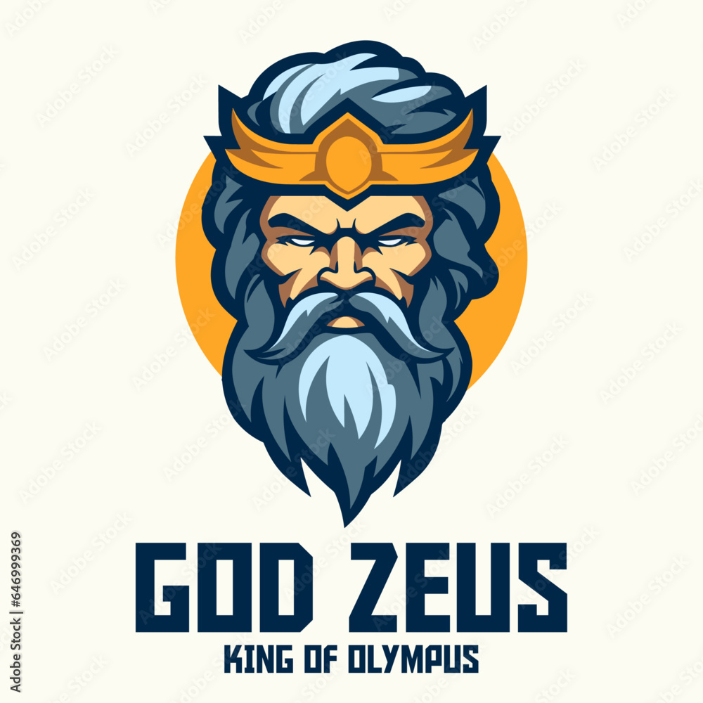Zeus God Head Mascot Logo: A logo featuring the head of Zeus, the king ...