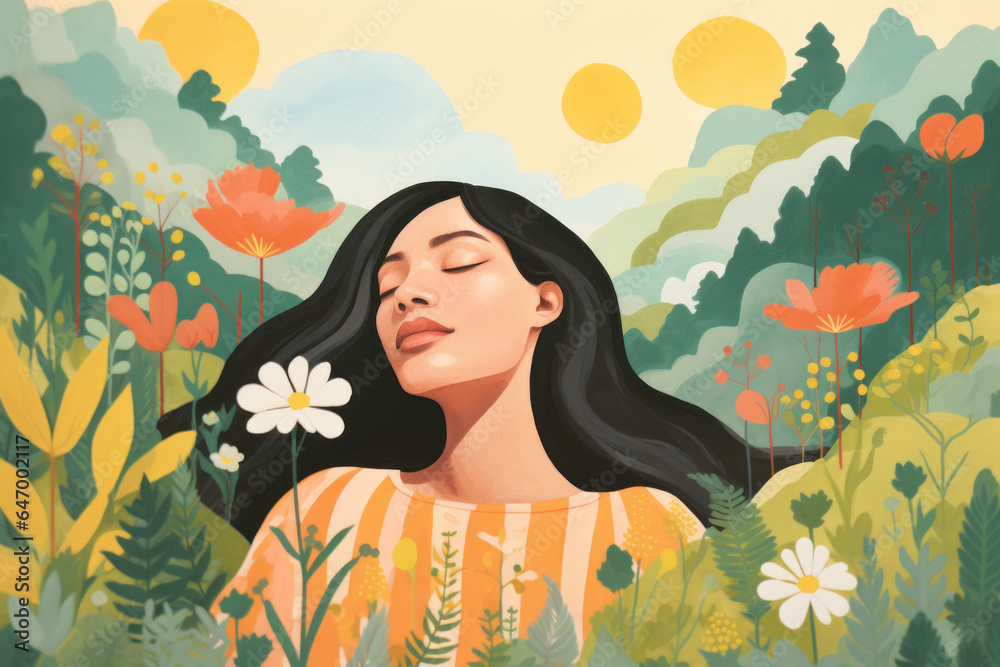 woman laying in nature with closed eyes for activism climate change ...