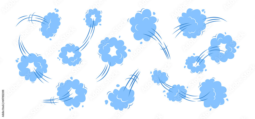 Cartoon cloud jump icon, speed smoke, motion effect, whoosh trail, poof ...
