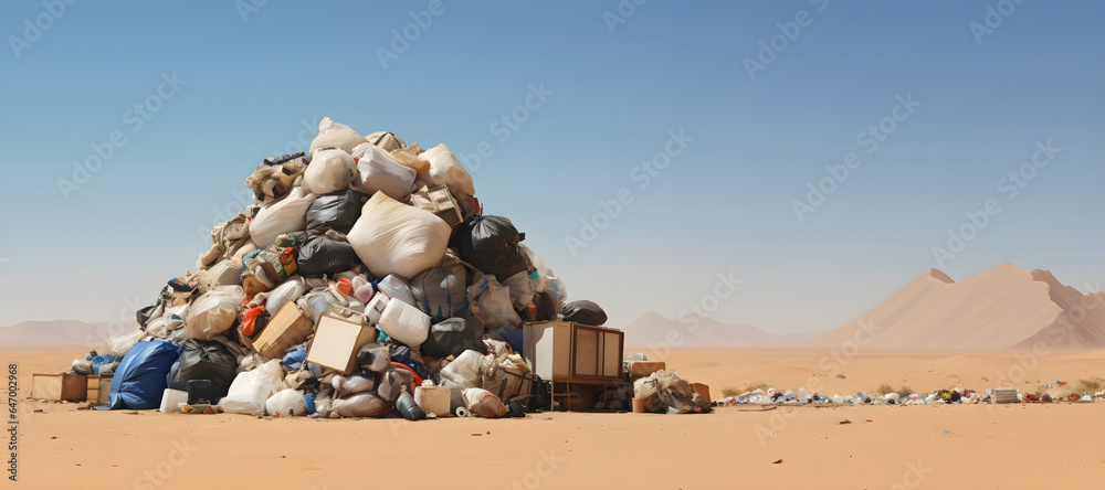 A big mountain of garbage, trash and plastic waste abandoned in a ...
