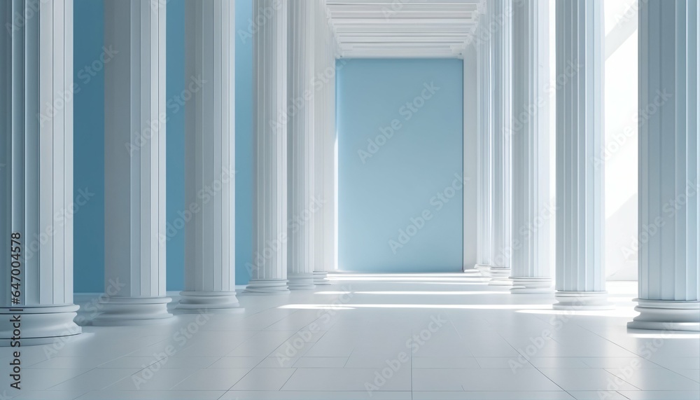 Tilted columns in beautiful airy widescreen, minimalistic white and ...
