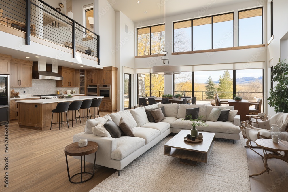 Beautiful living room interior in new luxury home with open concept ...