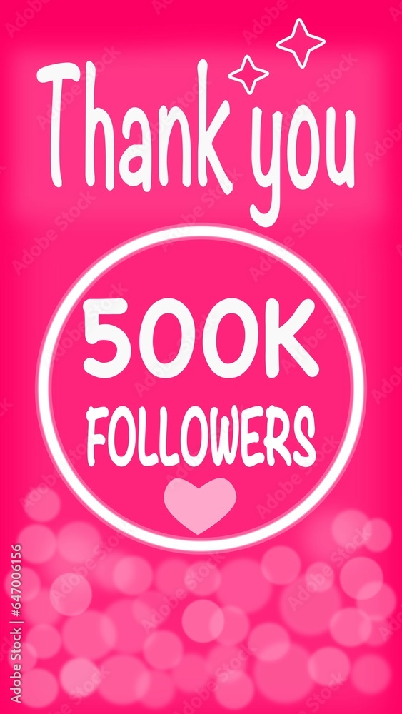 Thank you 500k followers text and white heart on pink background ...