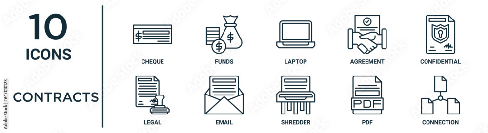 contracts outline icon set such as thin line cheque, laptop ...