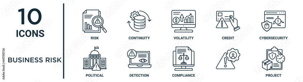 business risk outline icon set such as thin line risk, volatility ...