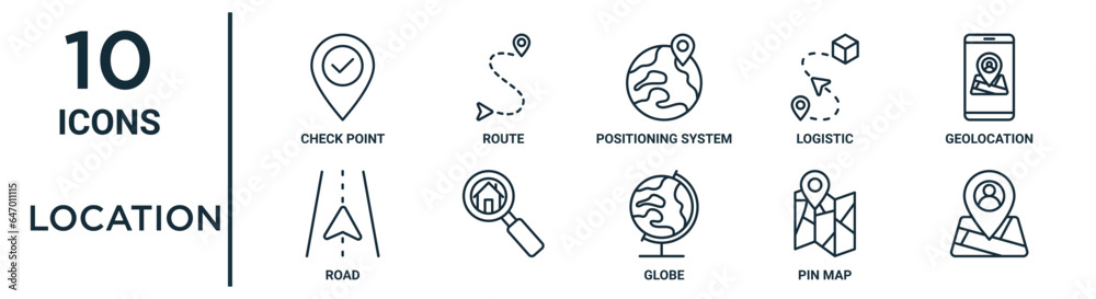 location outline icon set such as thin line check point, positioning ...