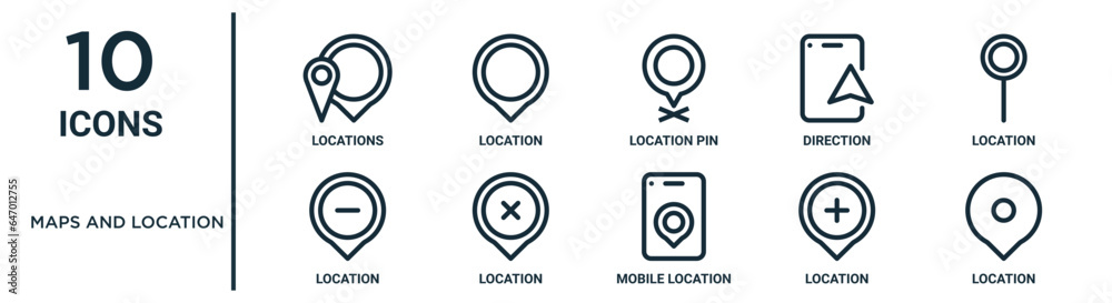 maps and location outline icon set such as thin line locations ...