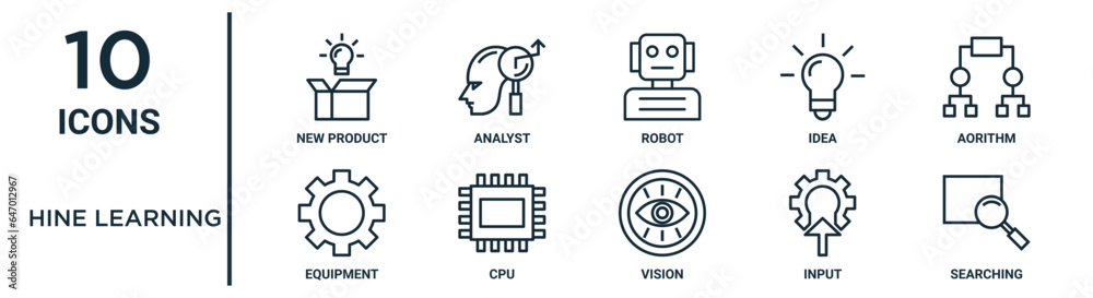 hine learning outline icon set such as thin line new product, robot ...