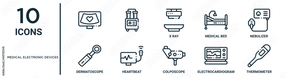 Vetor de medical electronic devices outline icon set such as thin line ...