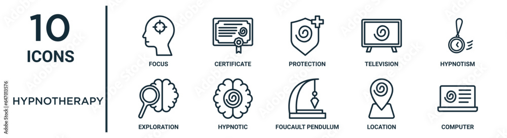 hypnotherapy outline icon set such as thin line focus, protection ...