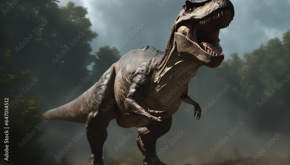 Dinosaur: Tyrannosaurus rex with powerful jaws open, ferocious might of the t-rex Stock Photo ...