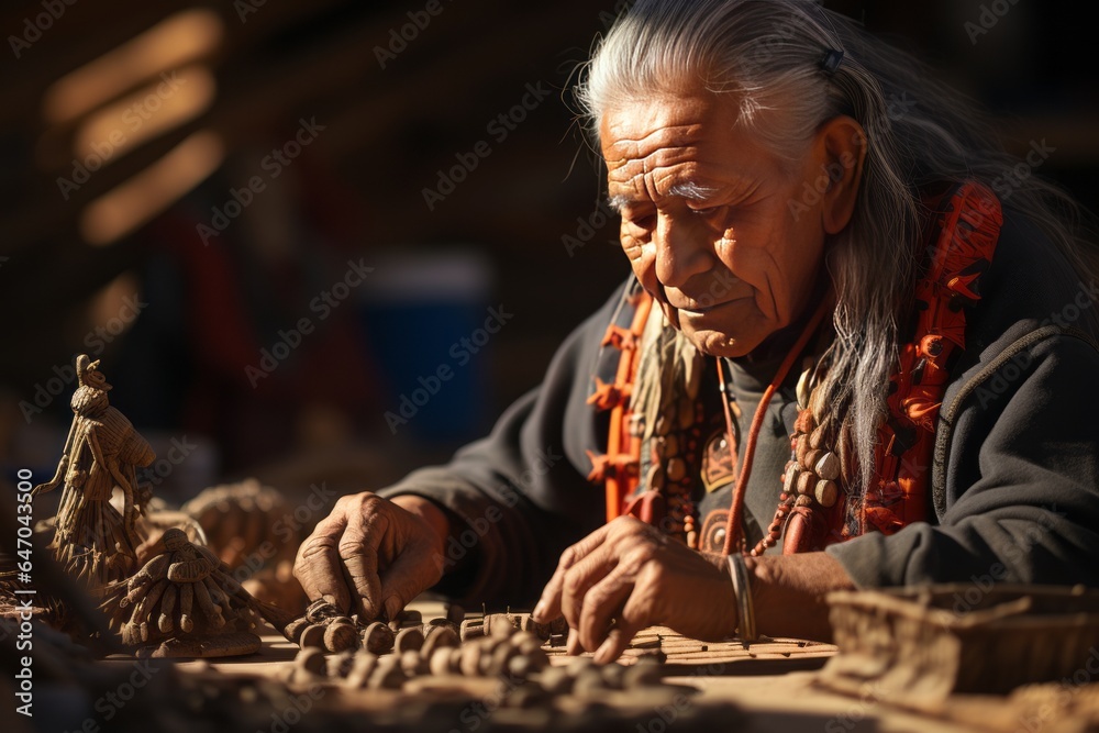 Zuni tribe member carving a Kachina doll a symbol of their spiritual ...