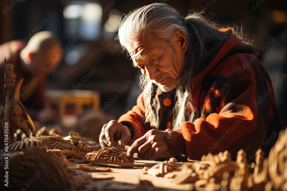 Zuni tribe member carving a Kachina doll a symbol of their spiritual ...