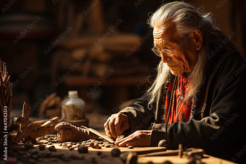 Zuni tribe member carving a Kachina doll a symbol of their spiritual ...