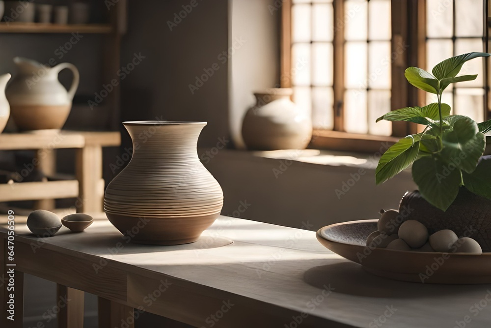 a scene that exudes boho lux vibes, with carefully curated pottery pots ...