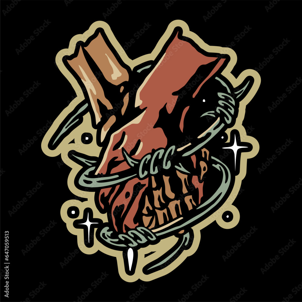 vector illustration artwork skeleton skull hand bond with chain of ...