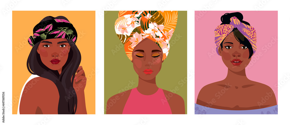 Set of portraits of women of different gender and age. Diversity. flat ...
